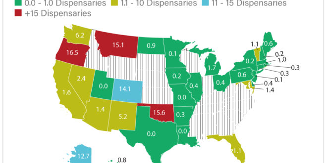 Marijuana Dispensaries by State Per 100,000 Residents